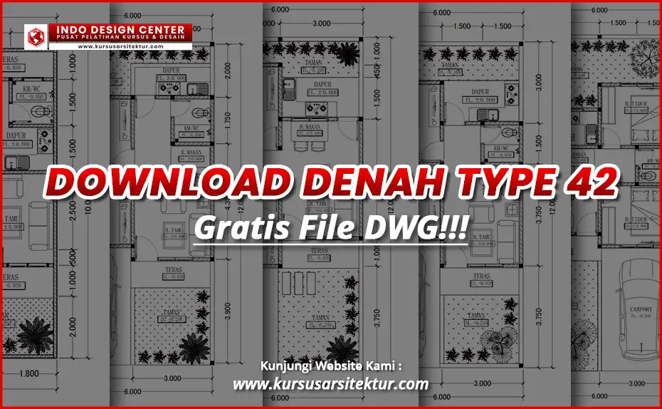 Download Denah Rumah Type 42 Gratis File DWG - Kursus Desain Arsitektur ...